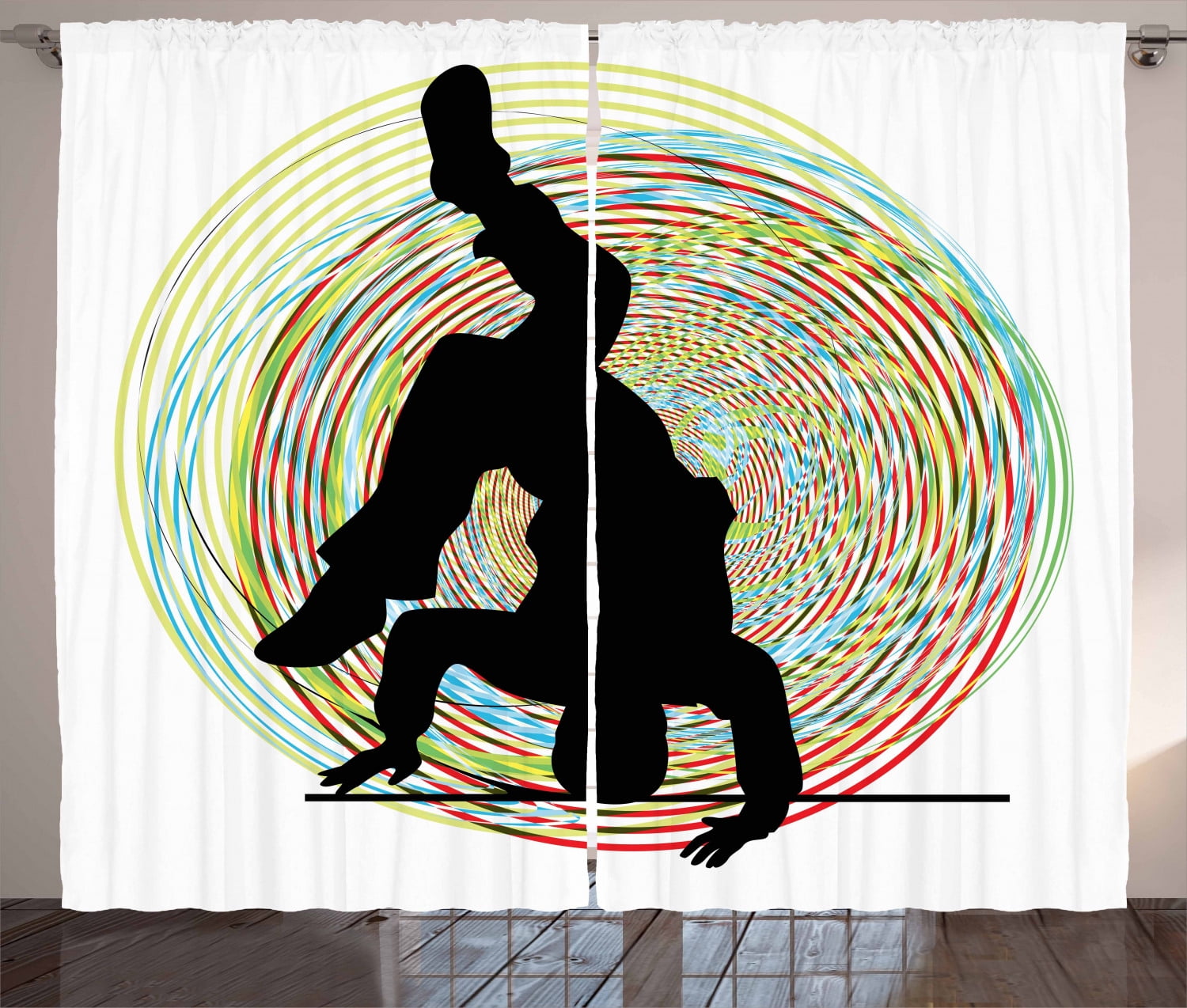 Ambesonne Hip Hop Curtains 2 Panel Set, Teenage Dance Head Spin, 108" x ...