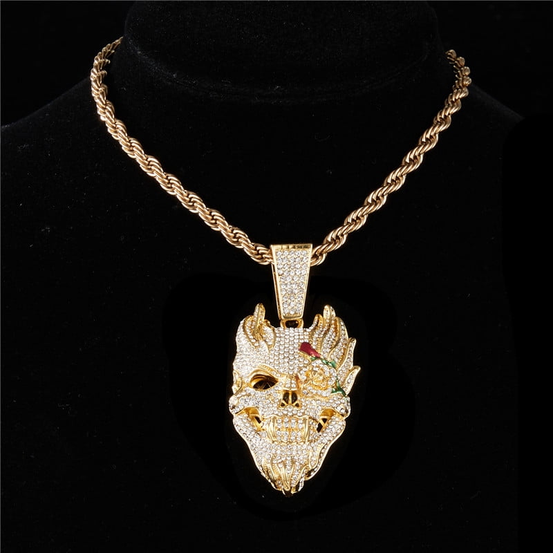 Hip Hop Exaggerate Face Pendant with Cuban Chain Iced Out Rhinestones ...