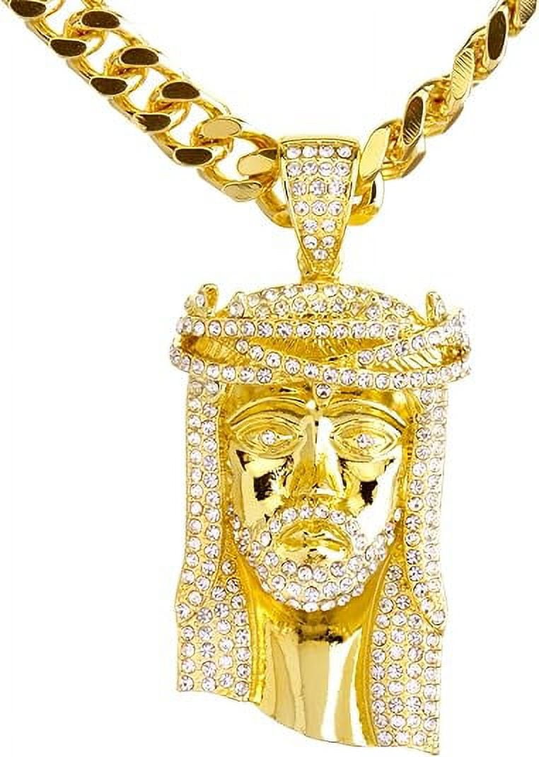 Hip Hop Fashion Iced Out Rapper 14K Gold Plated Iced Jesus Pendant 30 ...