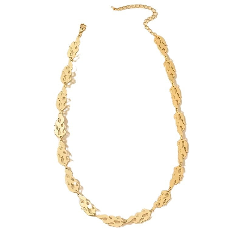 Hip Hop Flame Choker Necklace Streetwear Punk Style Gold Black Pendant ...