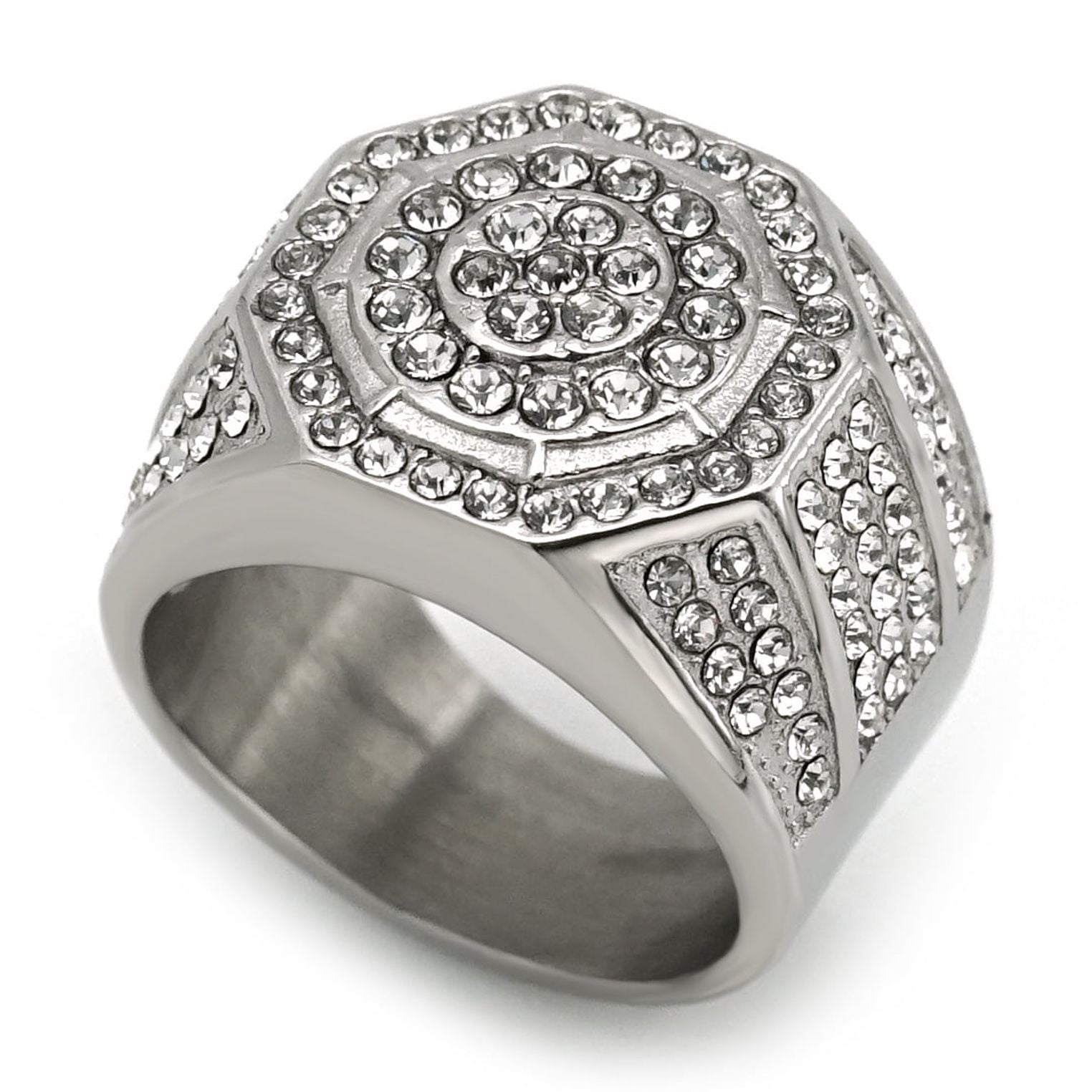 Hip Hop Full Rhinestone Larger Finger Rings for Men Shiny 14K Yellow ...