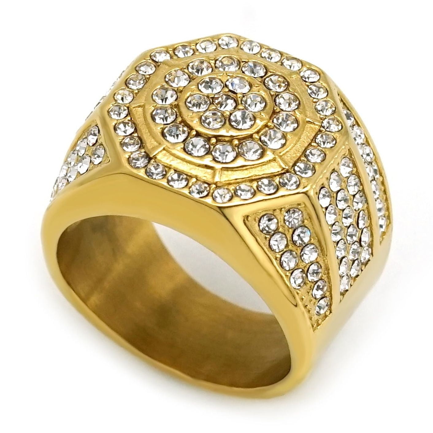 Hip Hop Full Rhinestone Larger Finger Rings for Men Shiny 14K Yellow ...