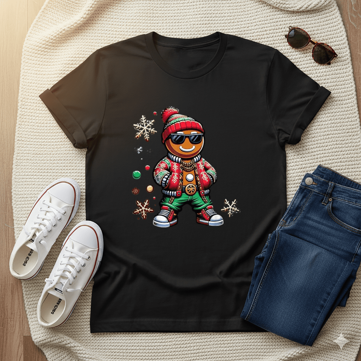 Hip Hop Gingerbread Man Funny Christmas Xmas Rapper Gift Unisex Tee up ...