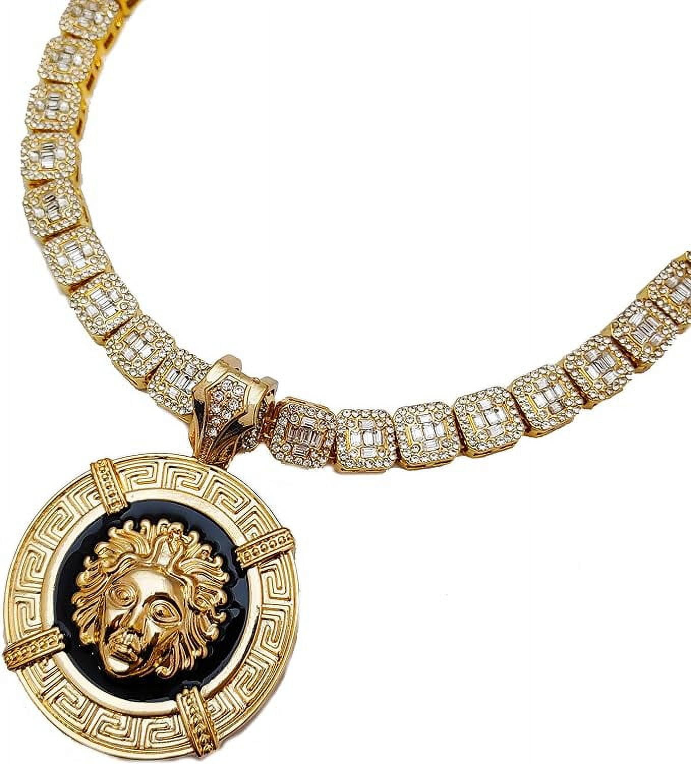 Hip Hop Gold Plated Cubic Zirconia Medusa Medal Pendant & 12mm 20" Full ...