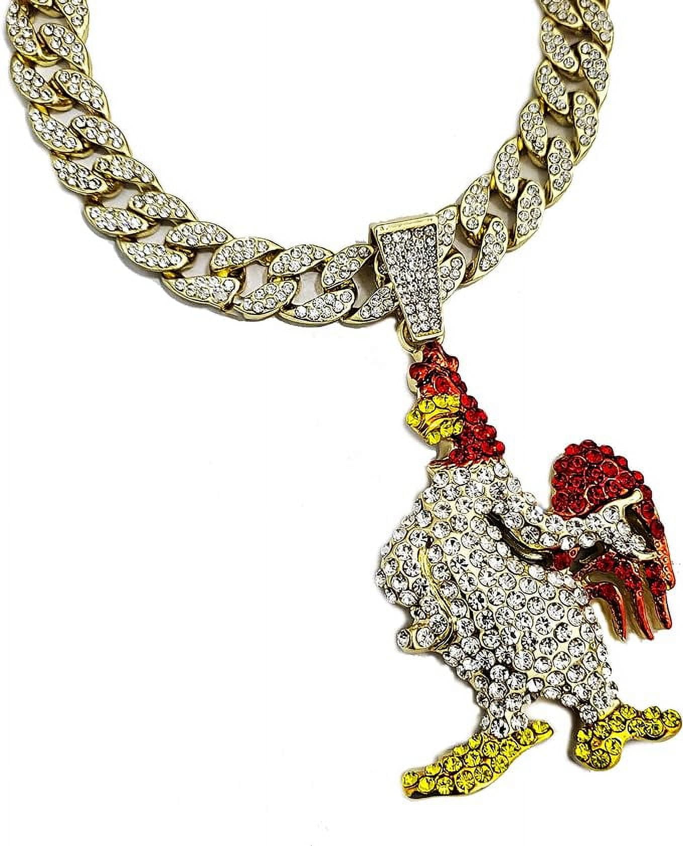 Hip Hop Gold Plated Large Iced Bling Chicken Pendant & 15mm 20" Iced ...