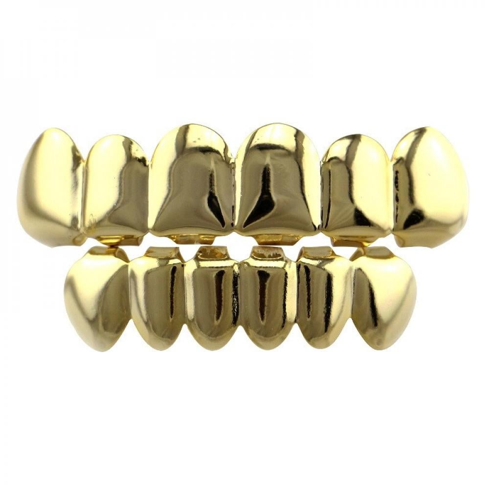 Hip Hop Gold Teeth Grillz Set Top Bottom Teeth Grills Gold Teeth Mouth ...