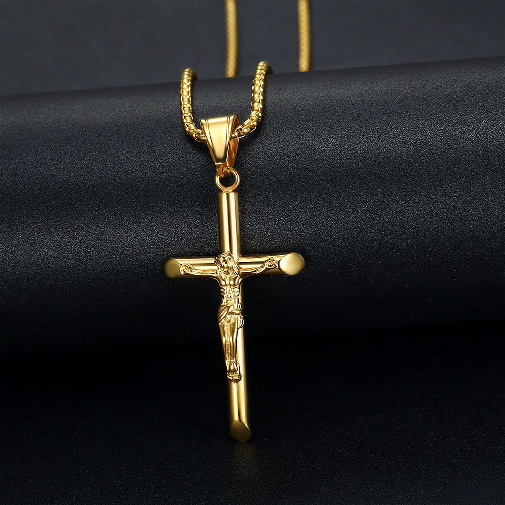Hip Hop Golden Silver Color 14K Yellow Gold INRI Crucifix Jesus Cross ...