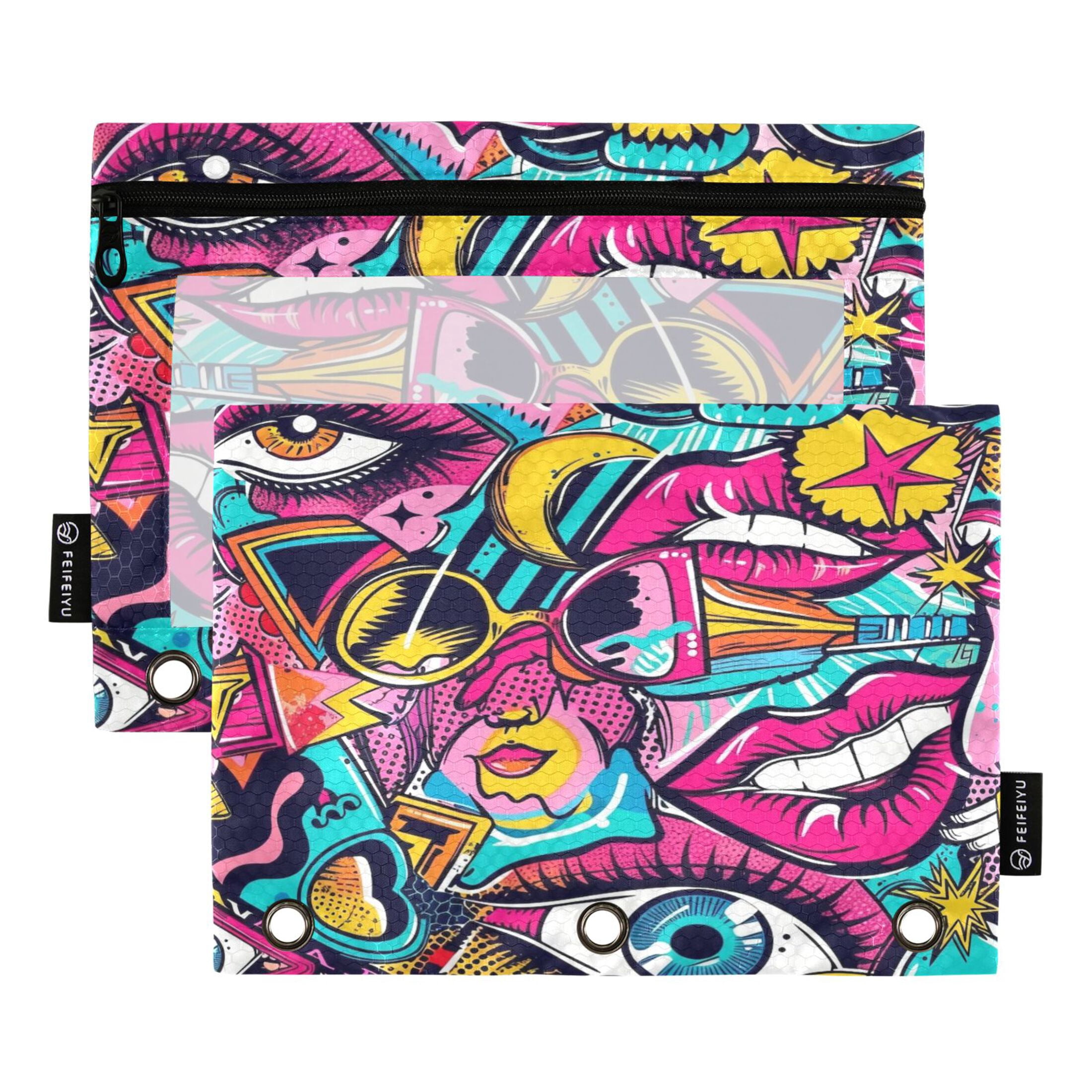 Hip Hop Graffiti 2 Pack Pencil Pouch for 3 Ring Binder Smooth Zipper ...