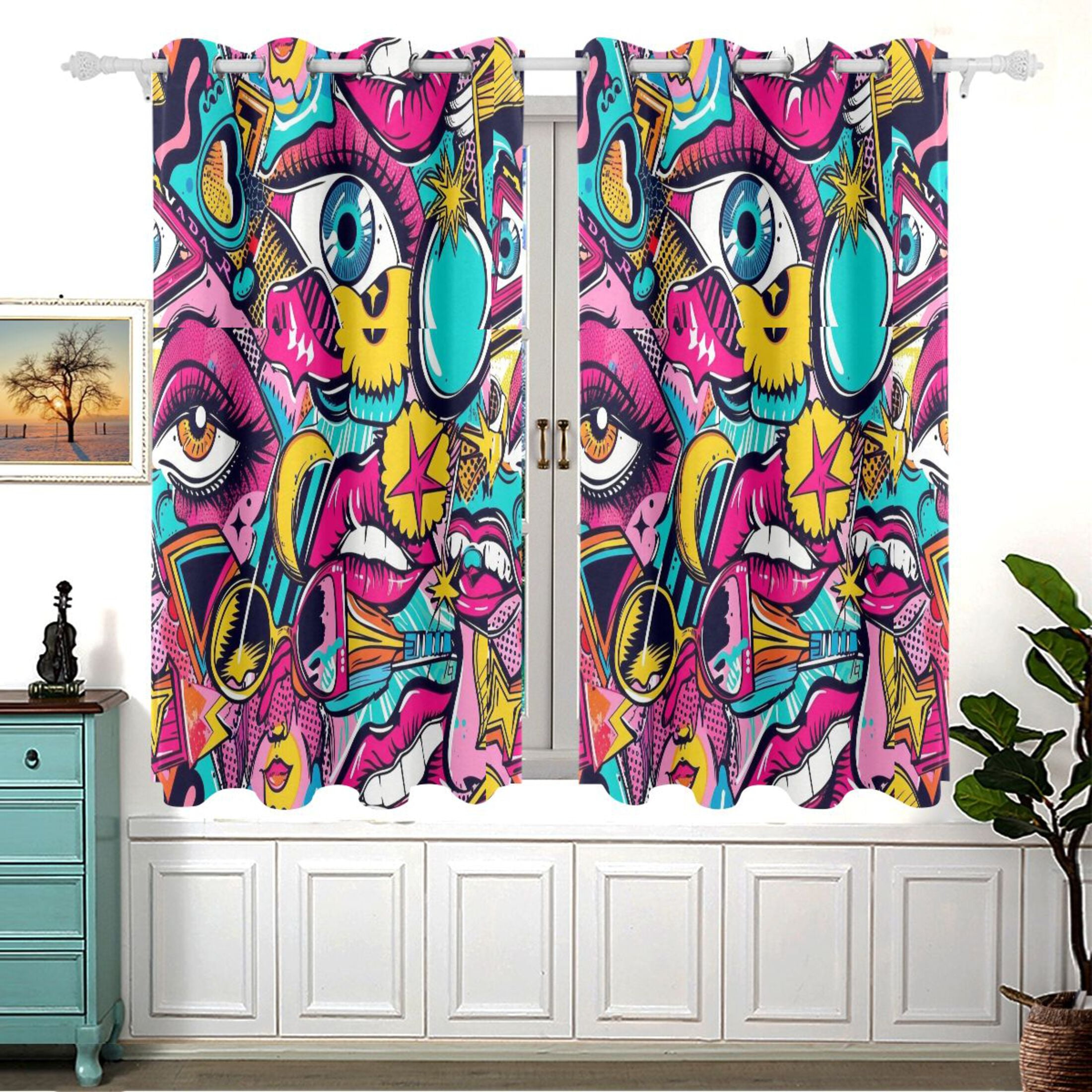 Hip Hop Graffiti Blackout Curtains 2 Panels Set Grommet Drapes for ...