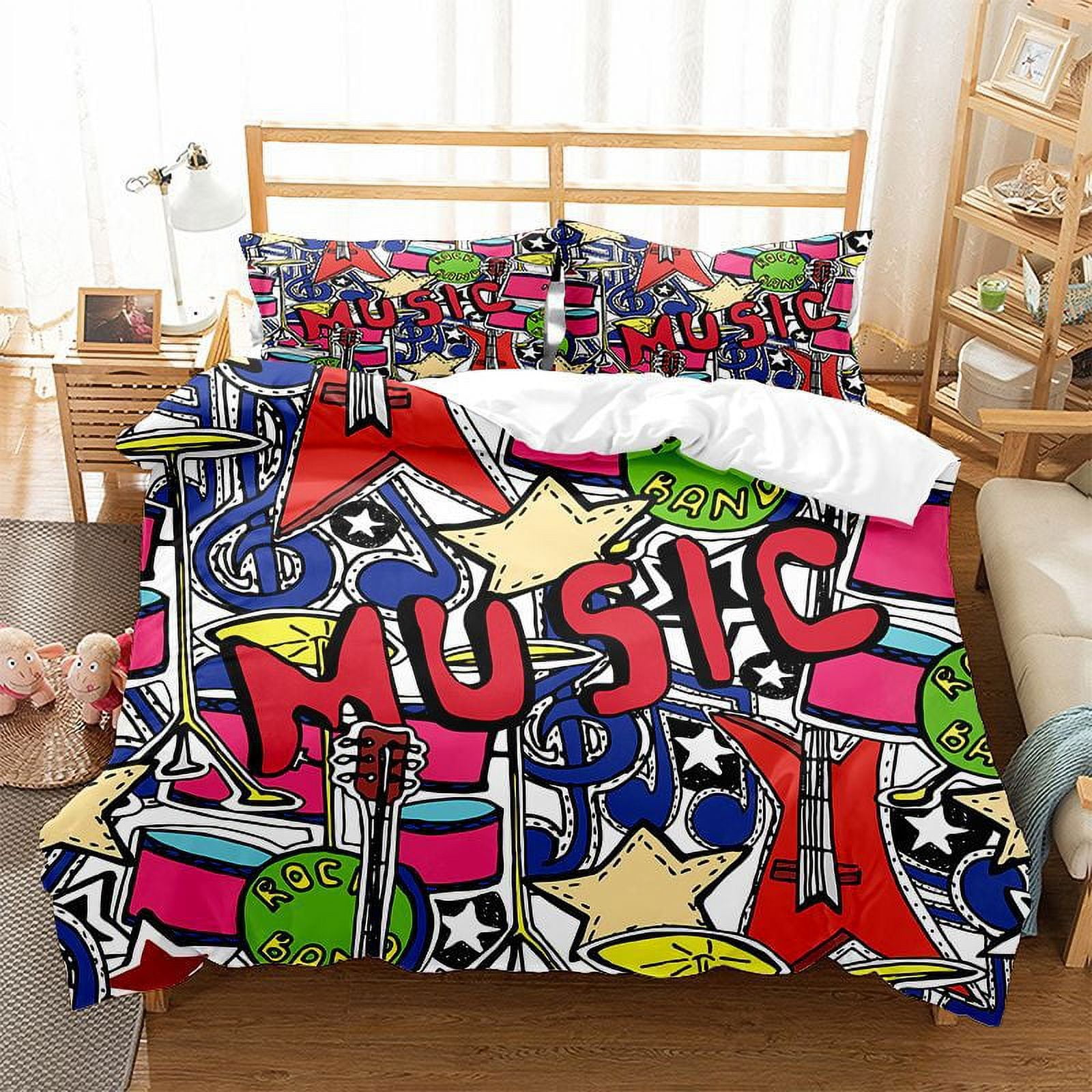 Hip Hop Graffiti Painting 3D Digital Printing Kit Three Piece Bed Set ...
