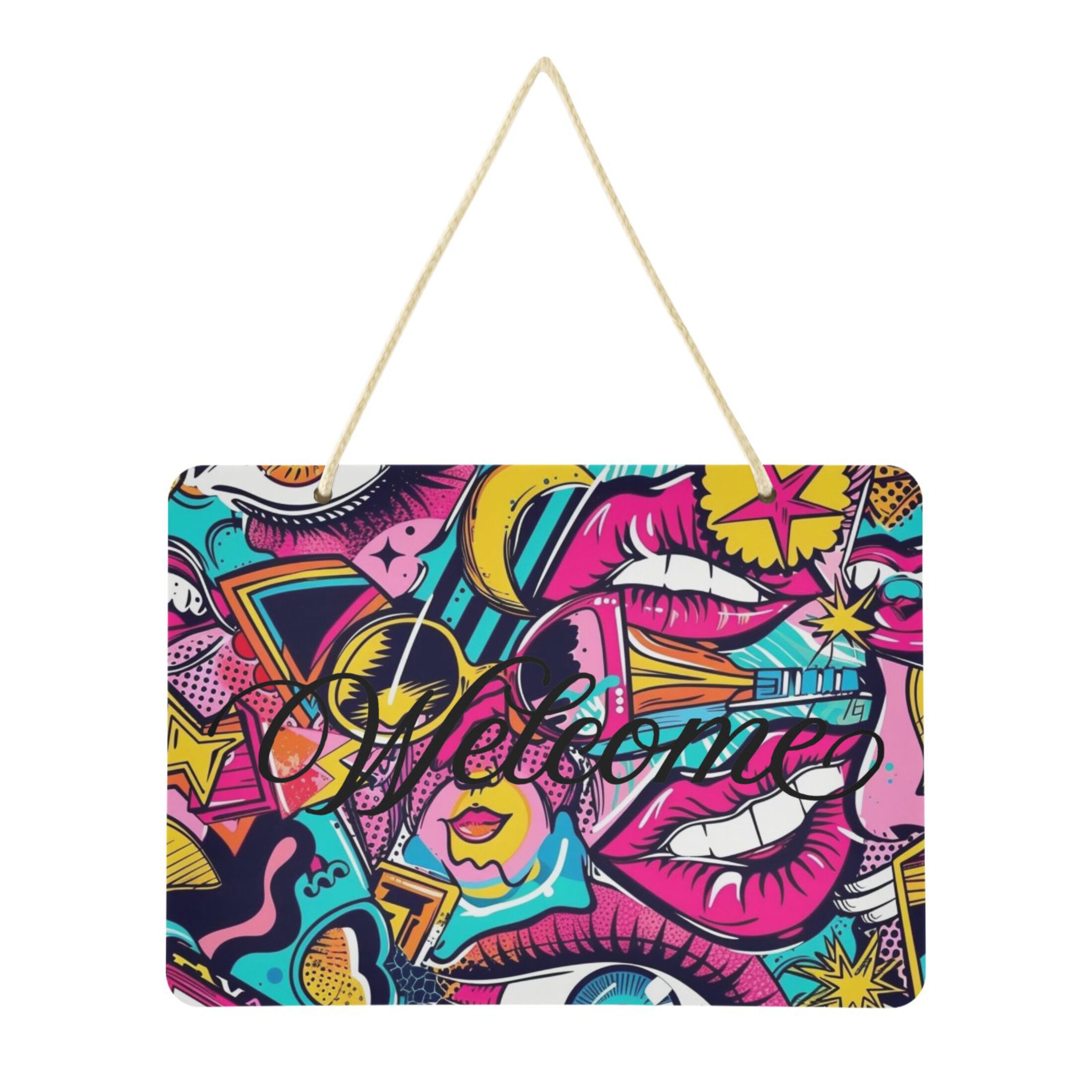 Hip Hop Graffiti Welcome Sign Front Door PVC 14x10 inch Hanger Hello ...