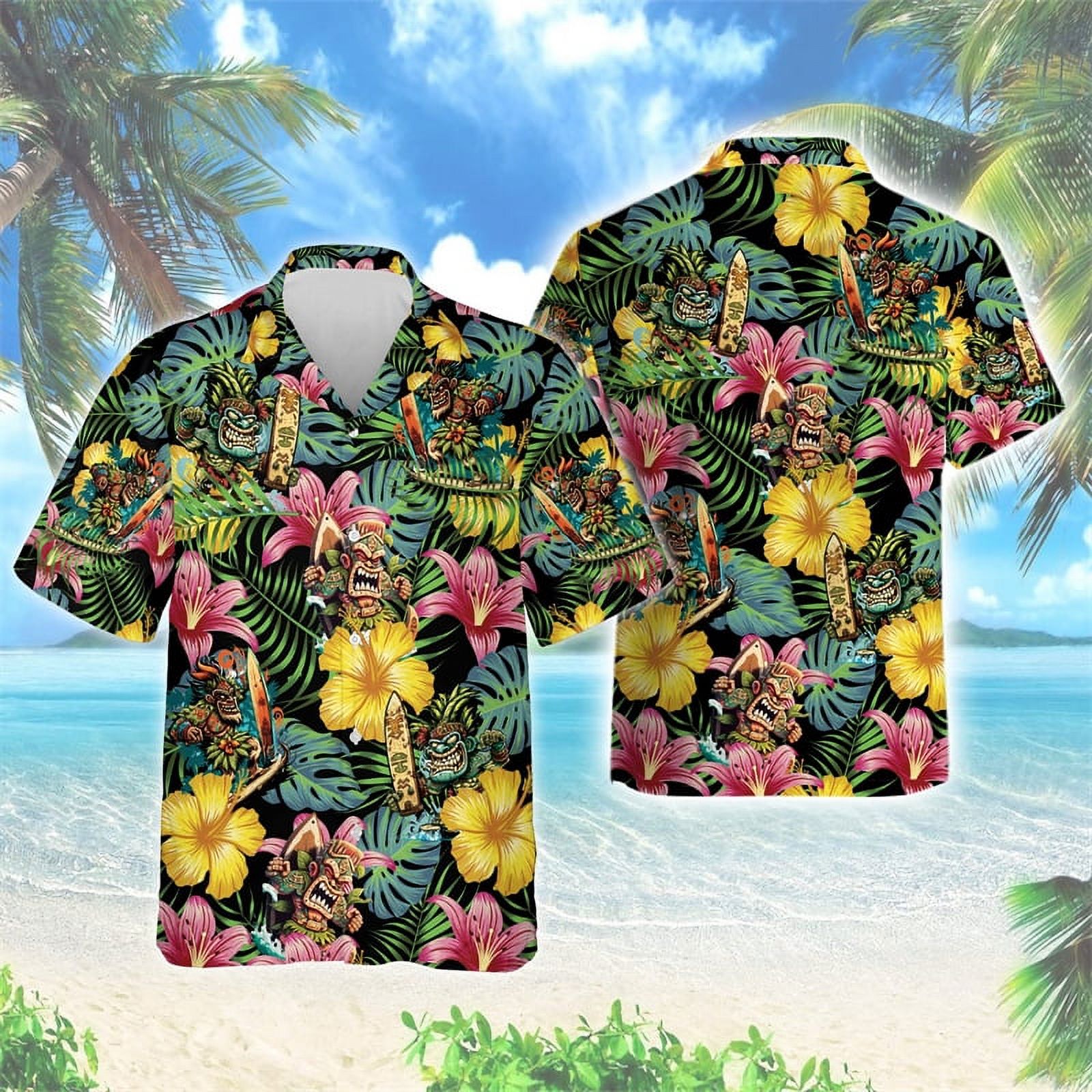 Hip Hop Hawaiian Tiki Mask 3D Printed Beach Shirt Harajuku Fashion ...