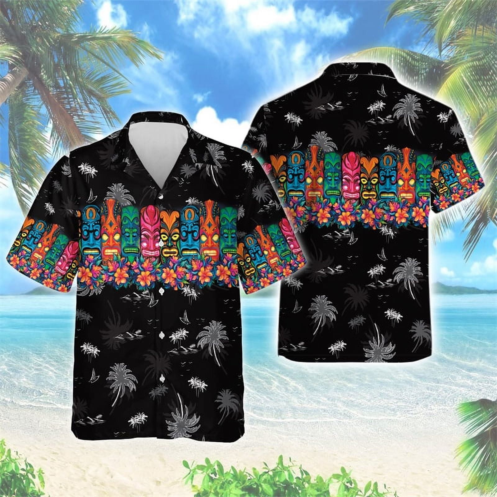 Hip Hop Hawaiian Tiki Mask 3D Printed Beach Shirt Harajuku Fashion ...