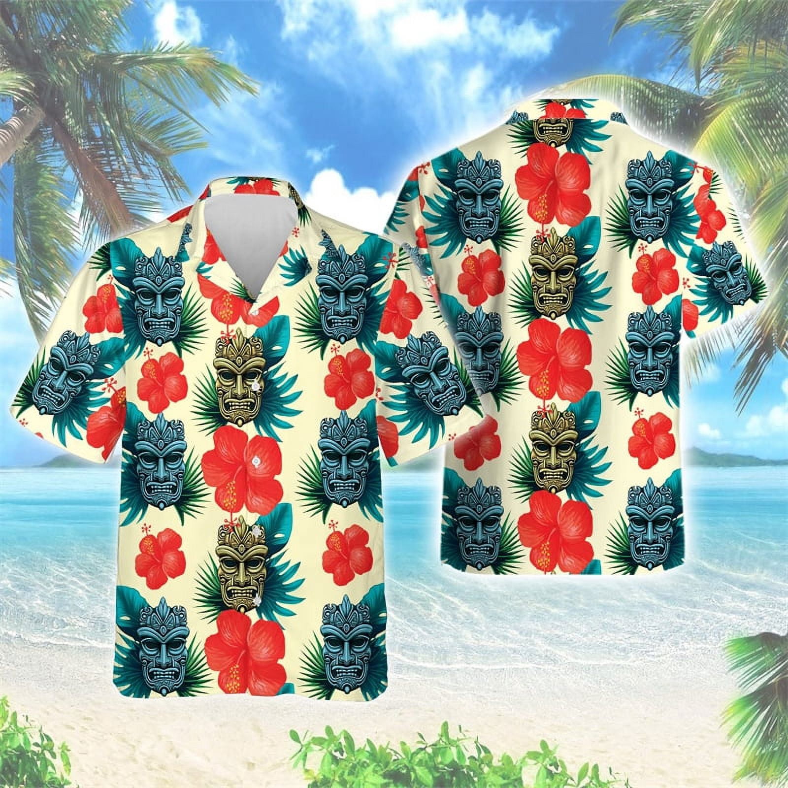 Hip Hop Hawaiian Tiki Mask 3D Printed Beach Shirt Harajuku Fashion ...