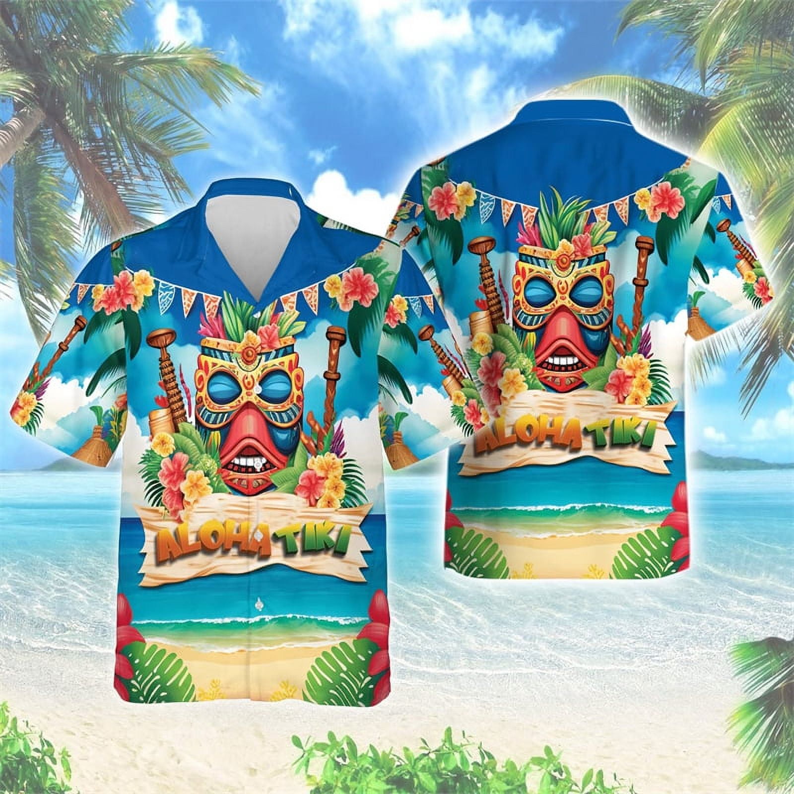 Hip Hop Hawaiian Tiki Mask 3D Printed Beach Shirt Harajuku Fashion ...