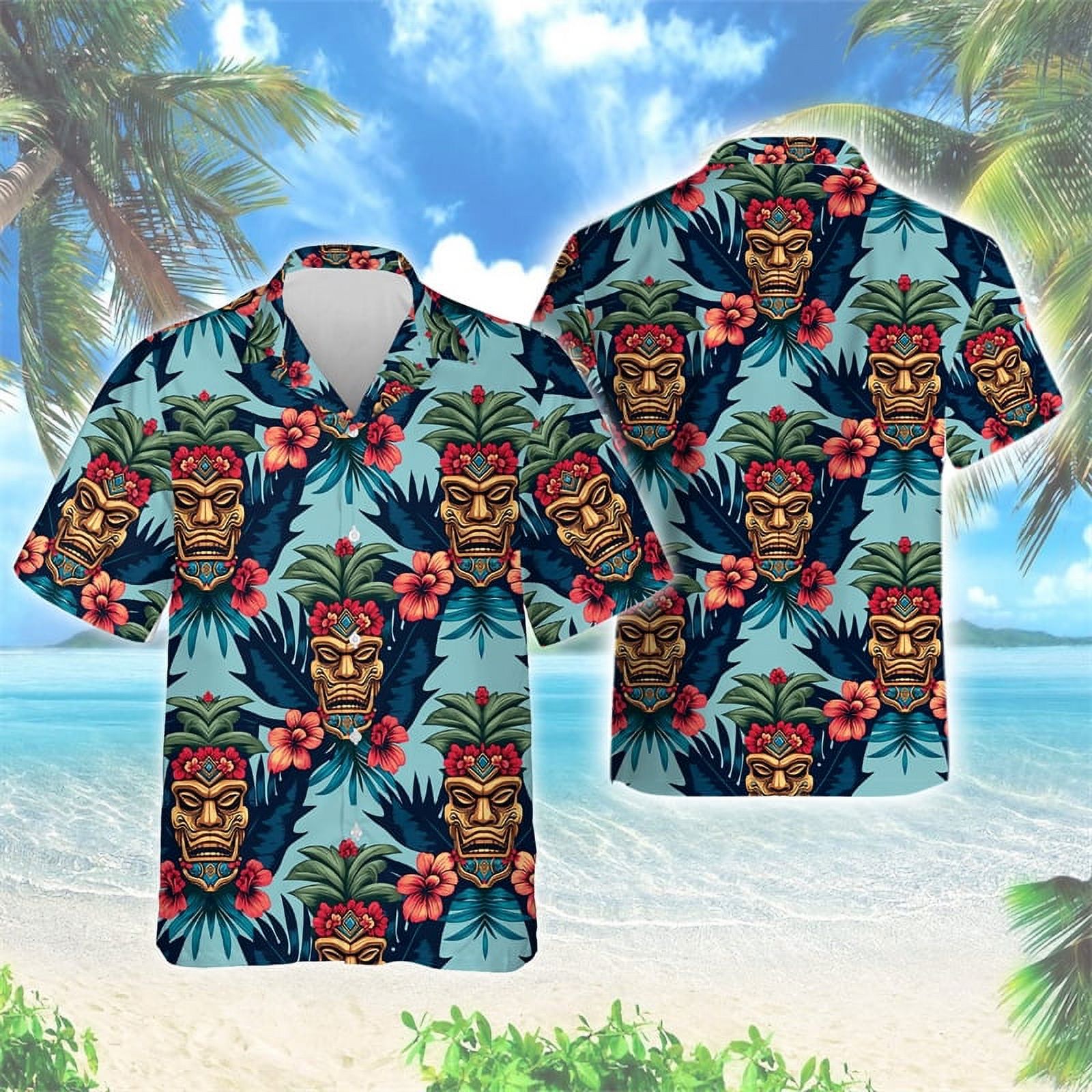 Hip Hop Hawaiian Tiki Mask 3D Printed Beach Shirt Harajuku Fashion ...