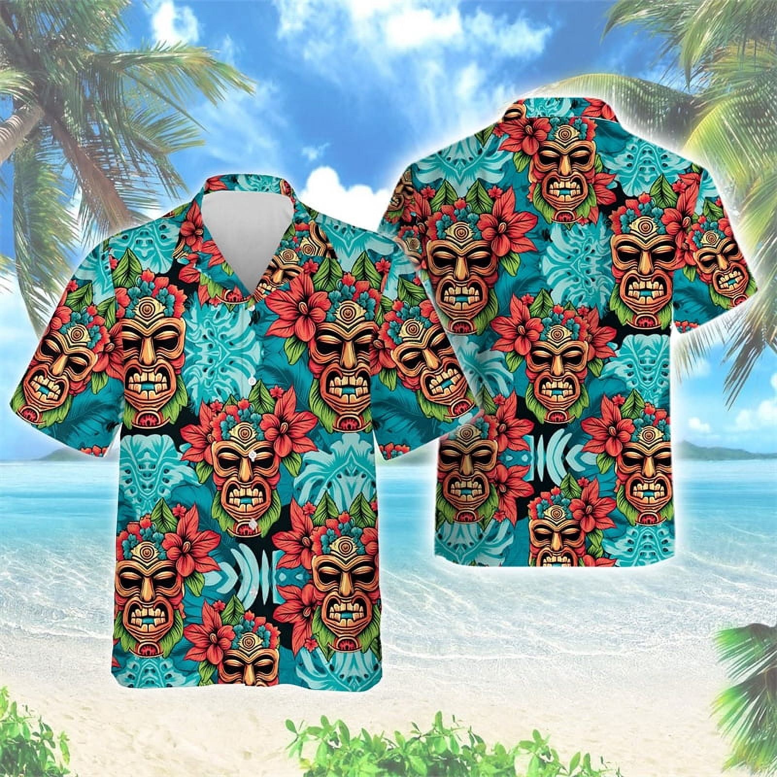 Hip Hop Hawaiian Tiki Mask 3D Printed Beach Shirt Harajuku Fashion ...