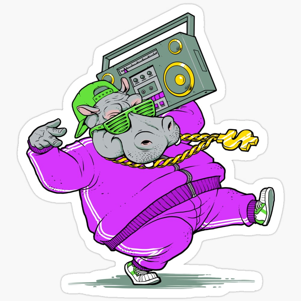 Hip Hop Hippo Sticker Phone Decal Water Bottle Stickers Car Decals ...