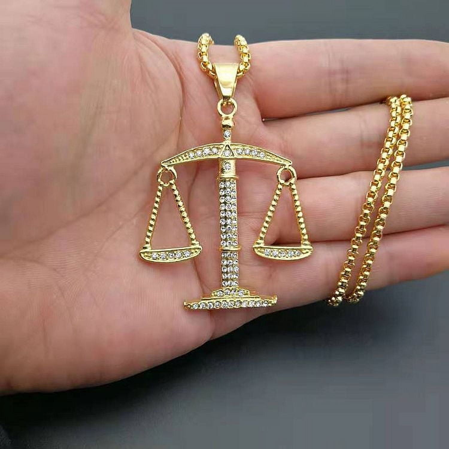 Hip Hop Ice Out Balance scale pendant 14K Yellow Gold Wealth Pendant ...