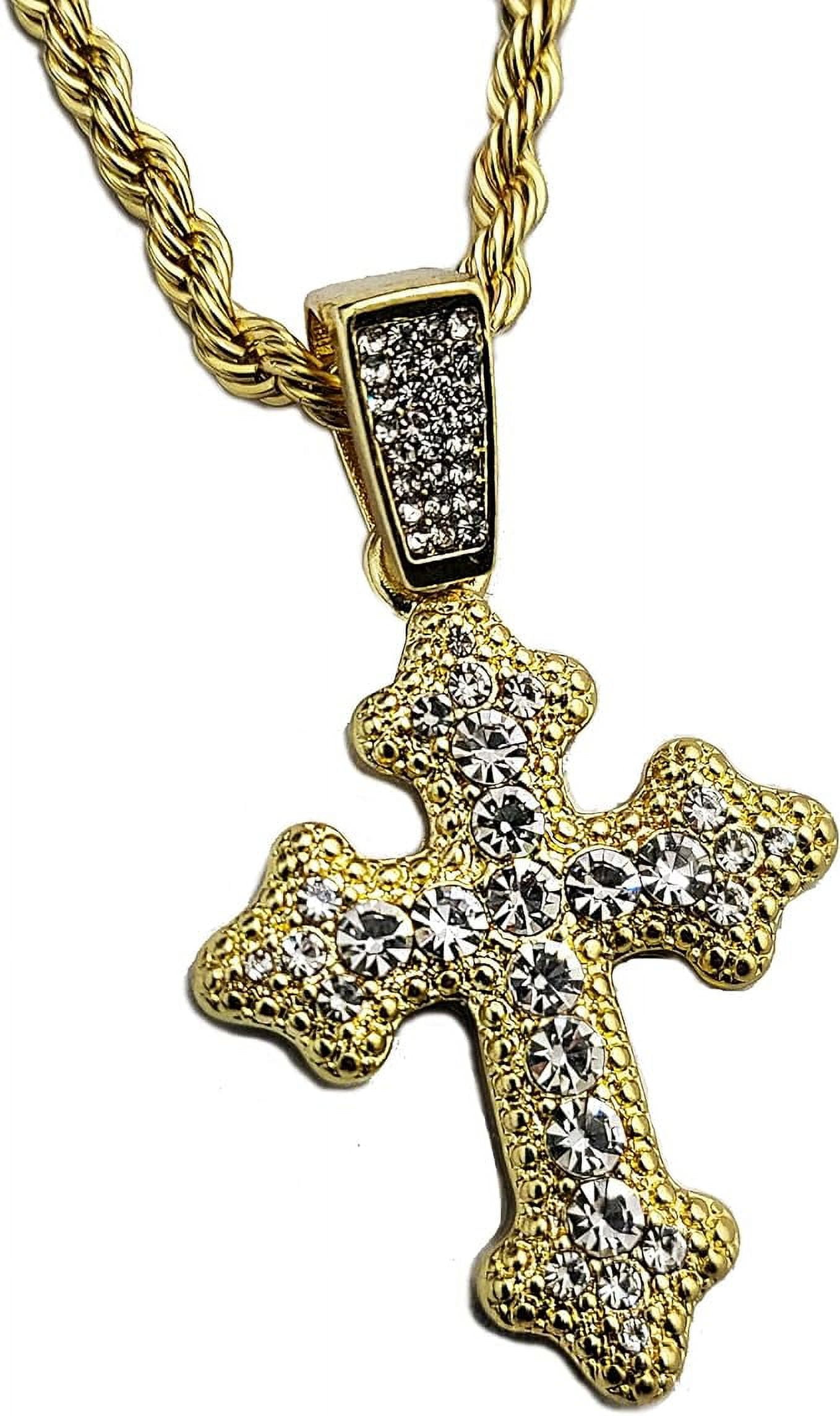 Hip Hop Iced 14K Gold Plated Cubic Zirconia Religious Holy Cross ...