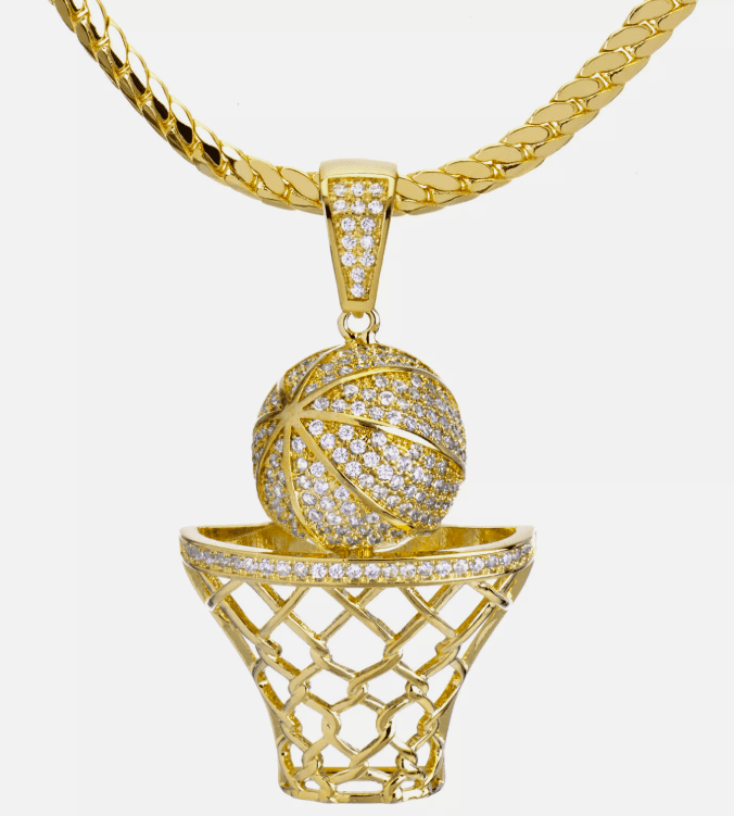 Hip Hop Iced Bling Heavy 14K Gold Plated XL Basketball Hoop Pendant 24 ...
