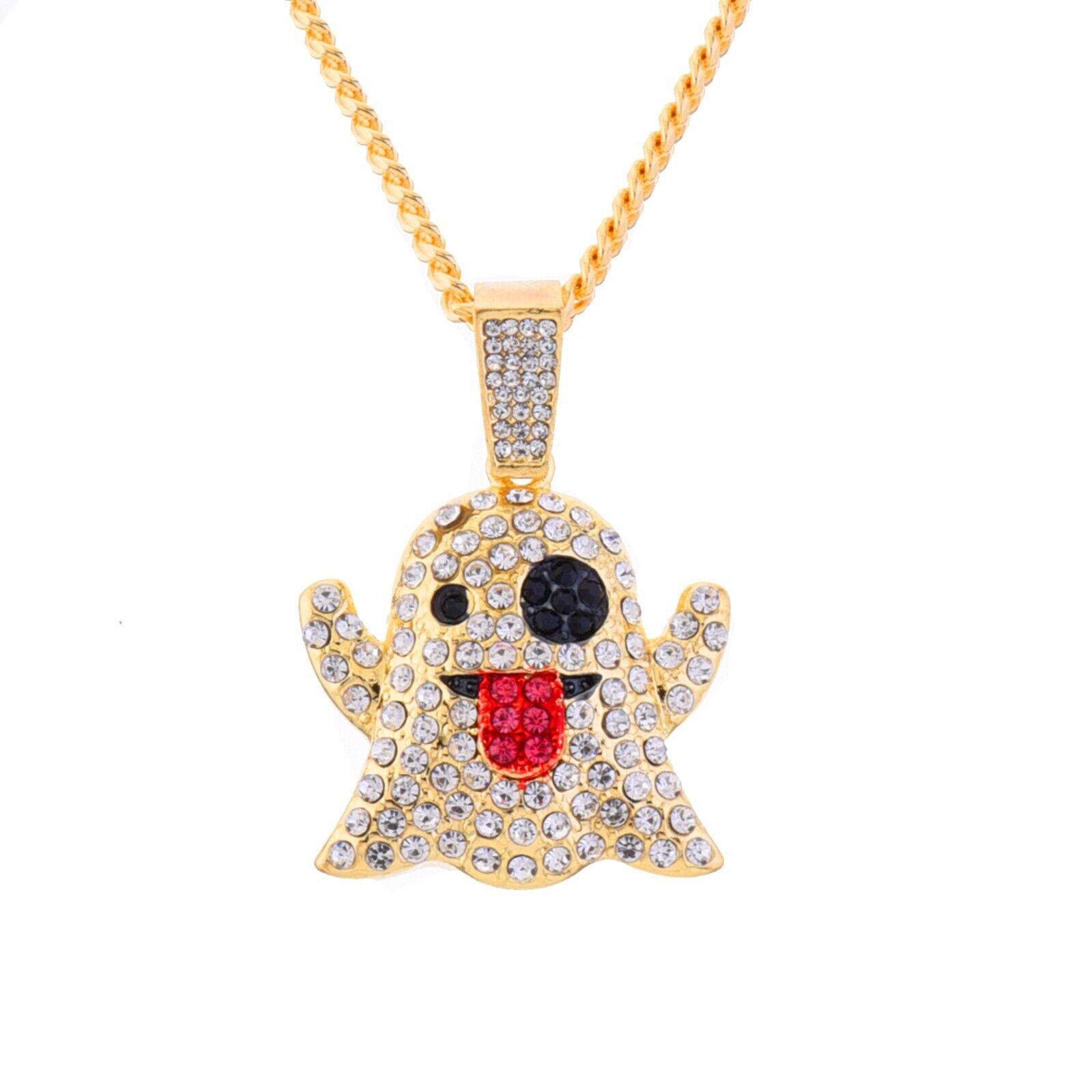 Hip Hop Iced Ghost Emoji 14K Gold / Silver Plated Pendant 20" Cuban ...