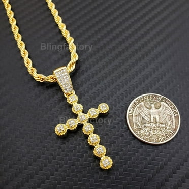 Hip Hop Iced 14K Gold Plated Cubic Zirconia Religious Holy Cross ...