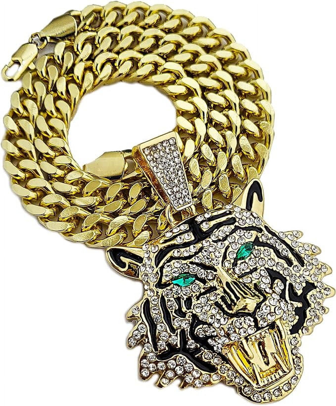 Hip Hop Iced Gold Plated Cubic Zirconia Large Tiger Head Bling Pendant ...