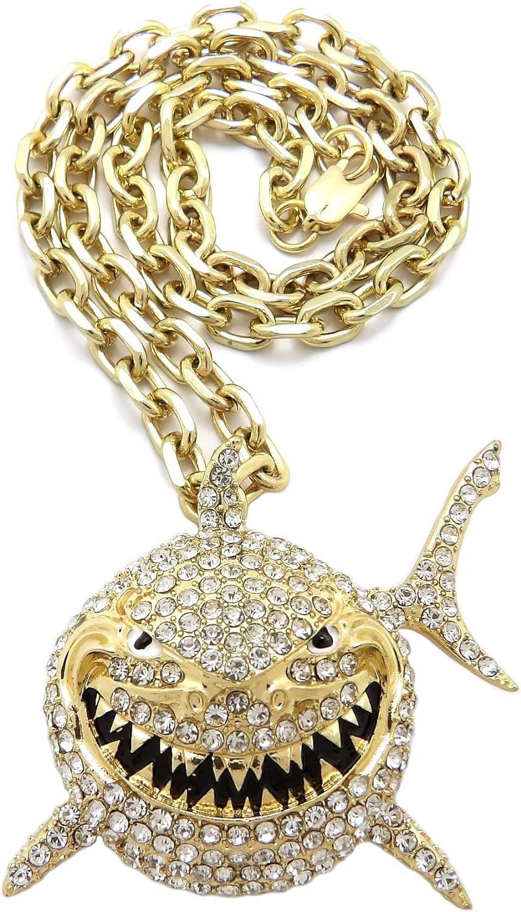 Hip Hop Iced Gold Plated Cubic Zirconia Shark Pendant & 5mm 18" Link ...