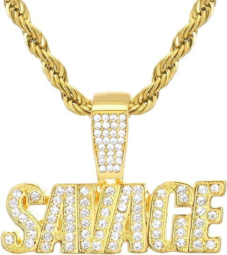 Hip Hop Iced Gold Plated GOAT Sign Words SAVAGE Pendant 20" Rope Chain ...