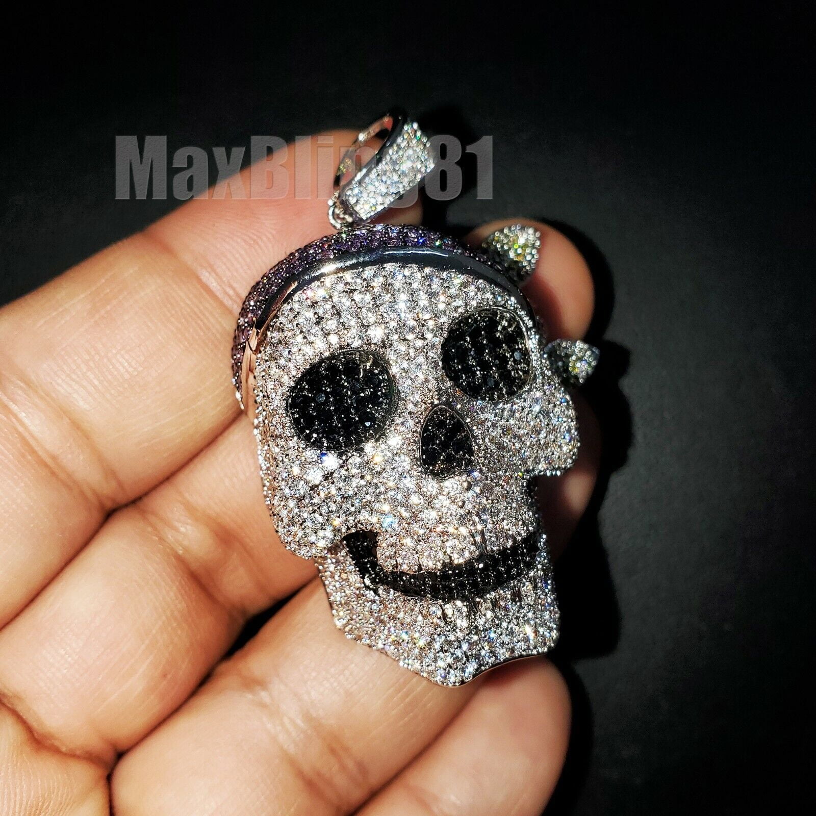 Hip Hop Iced Gold Silver Tone Brass Micro Pave Stone Pirate Skull Bling ...