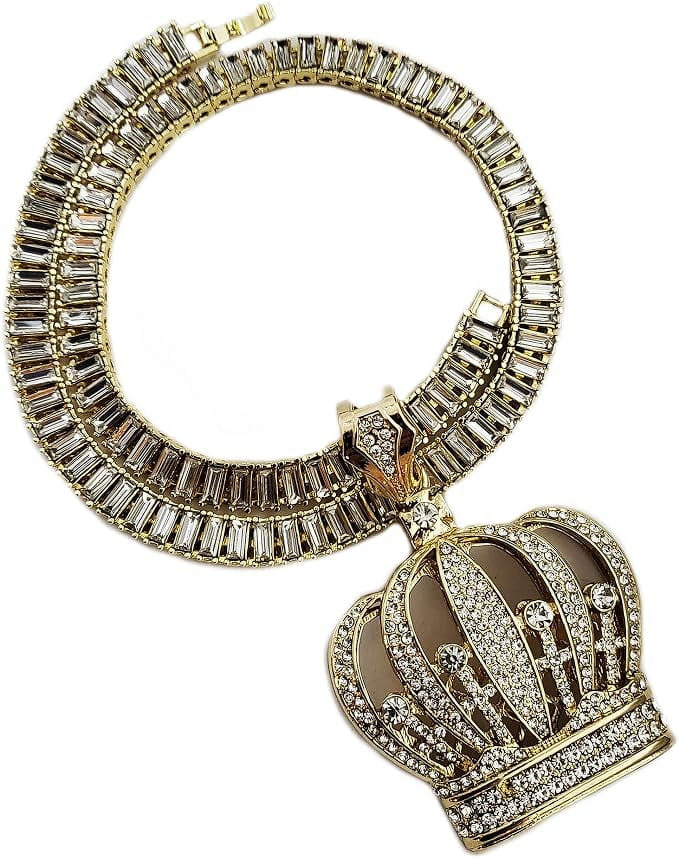 Hip Hop Iced Jewelry Gold Plated Cubic Zirconia Large King Crown ...