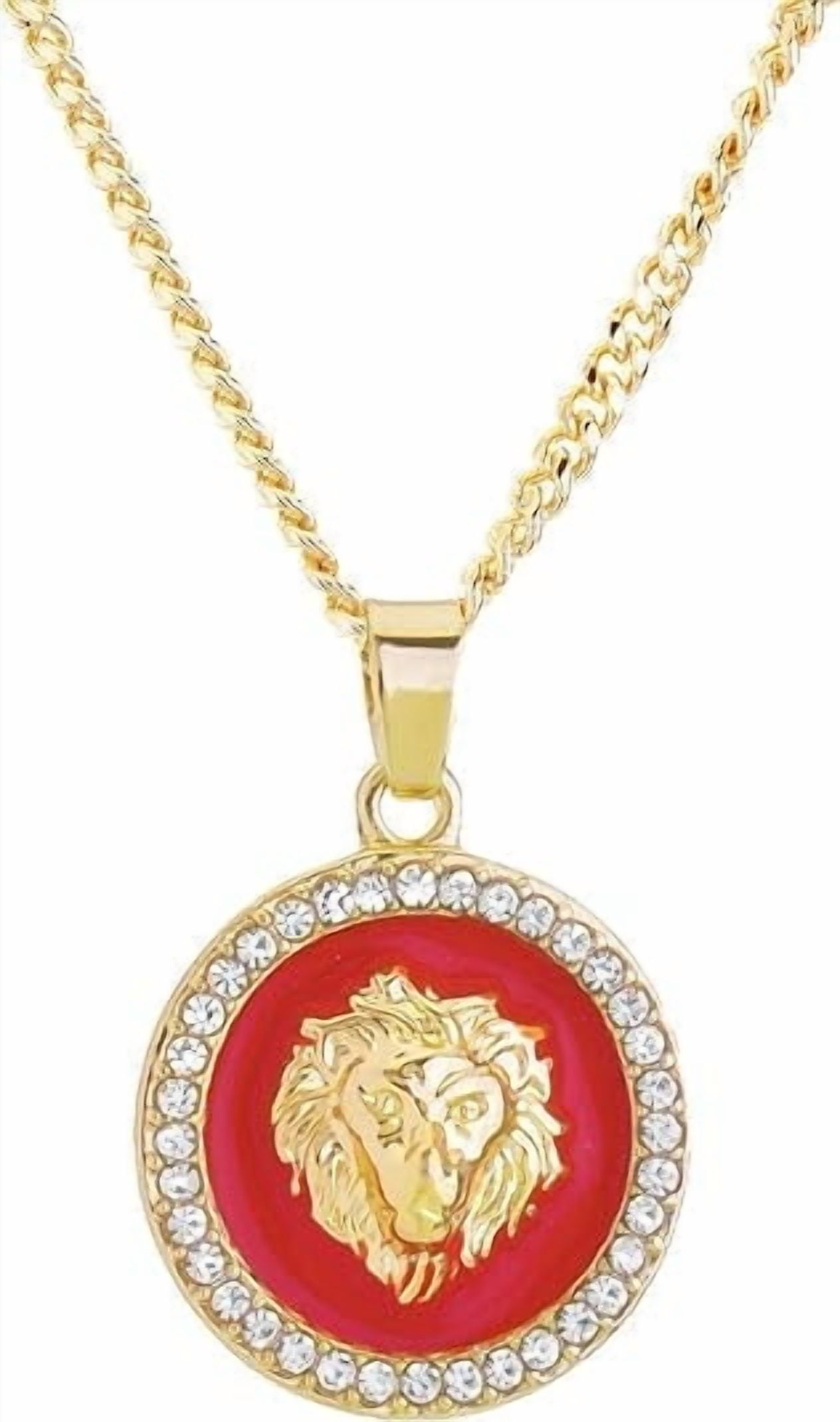 Hip Hop Iced Lion Head Mini Medallion Gold and Red 14 K Plated Pendant ...