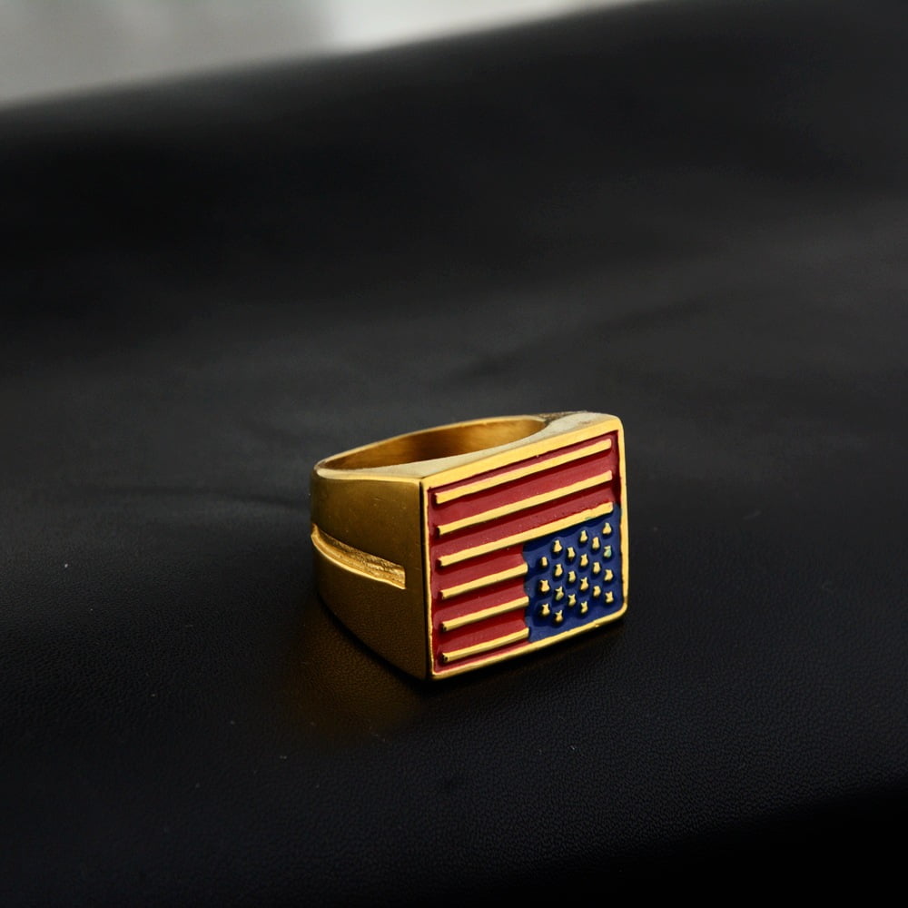 Hip Hop Iced Out American flag ring Ring 14K Yellow Gold Rings for Men ...