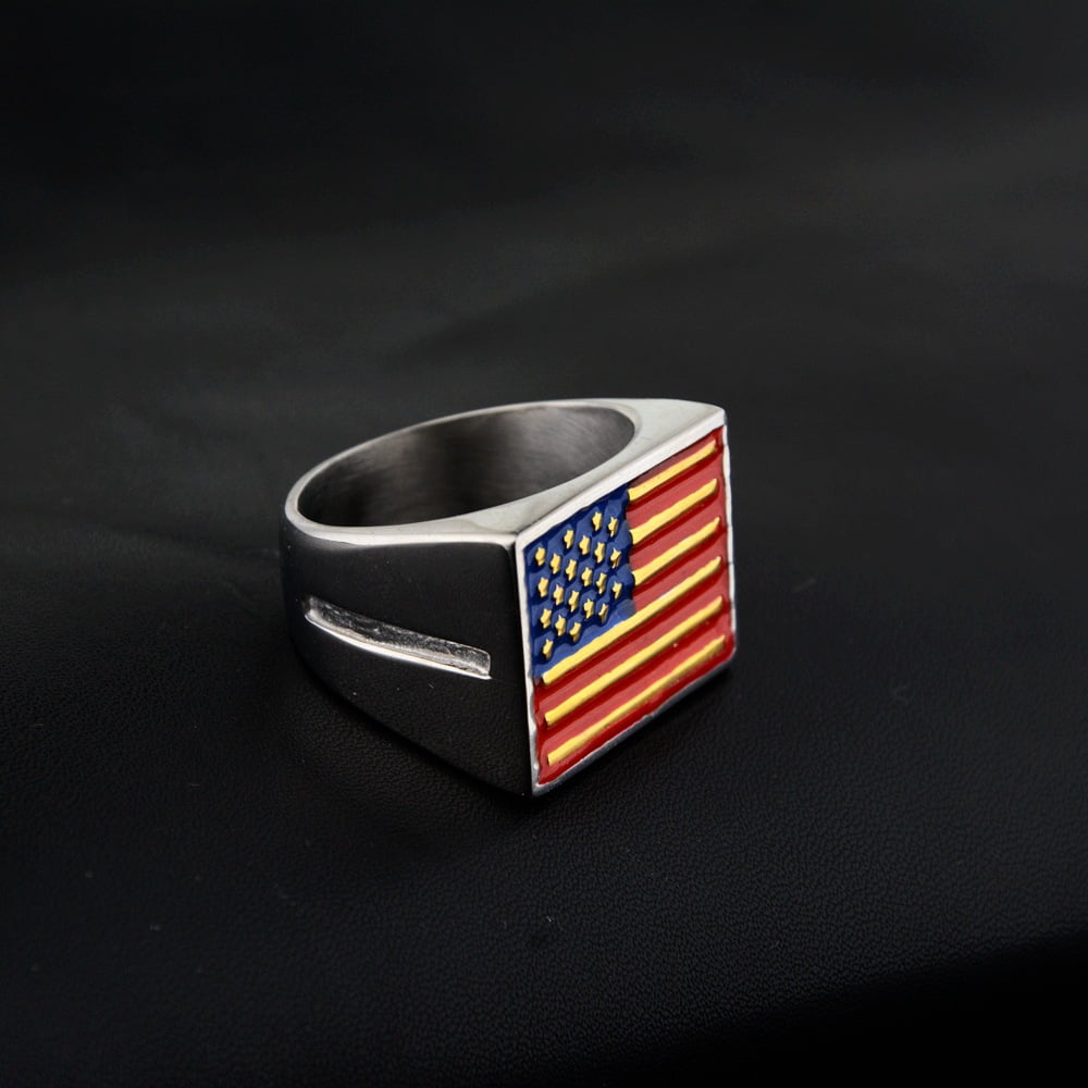 Hip Hop Iced Out American flag ring Ring 14K Yellow Gold Rings for Men ...