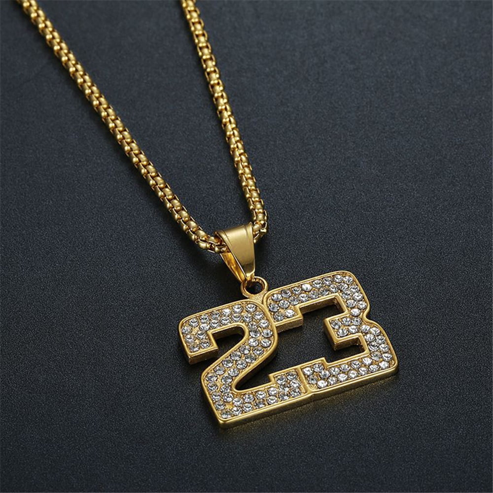 Hip Hop Iced Out Basketball Number 23 Pendant Necklace Male 14K Yellow ...