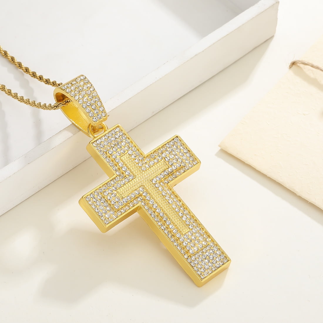 Hip Hop Iced Out Big Cross Pendant Male 14K Yellow Gold Christian ...