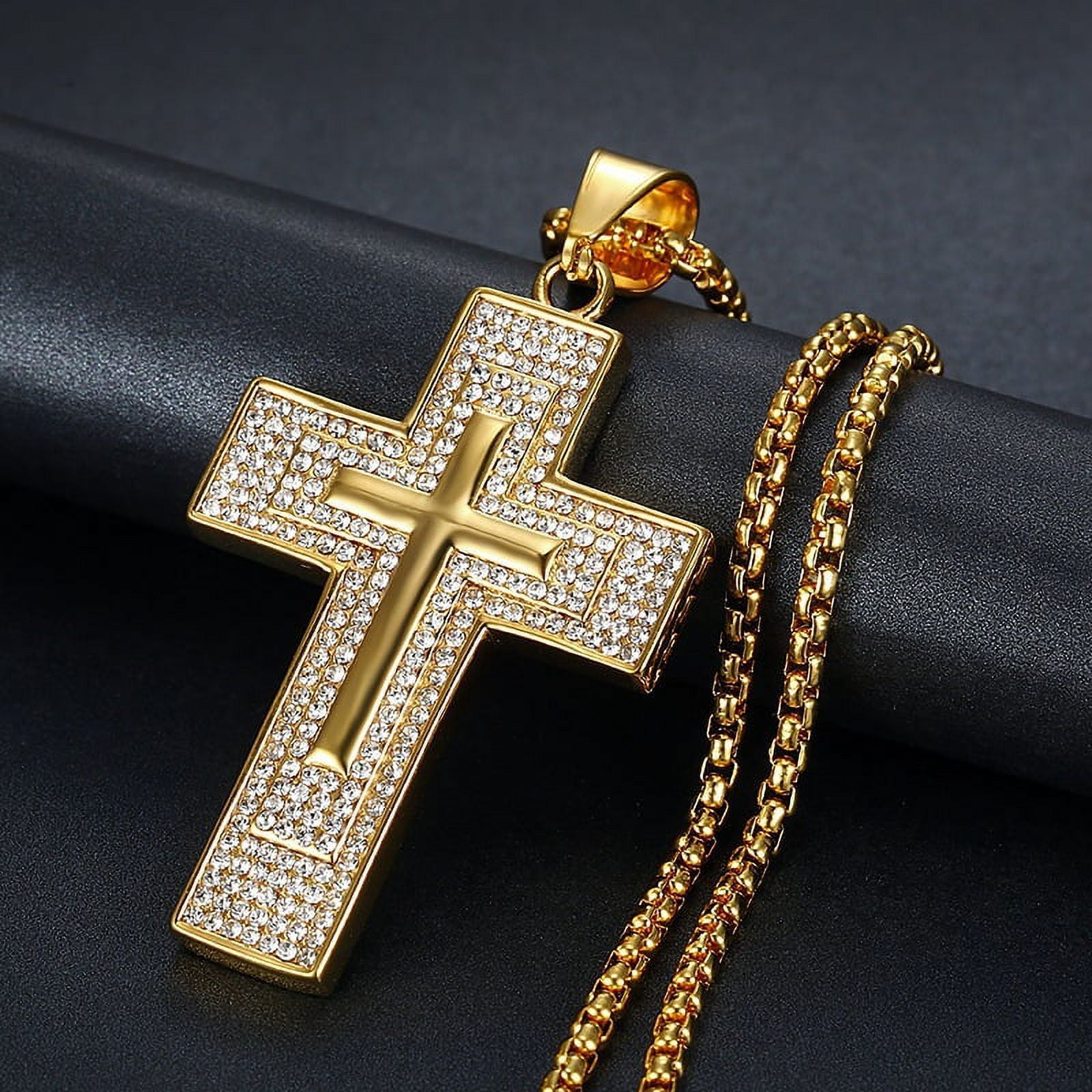 Hip Hop Iced Out Big Cross Pendant Male 14K Yellow Gold Cubic Zirconia ...