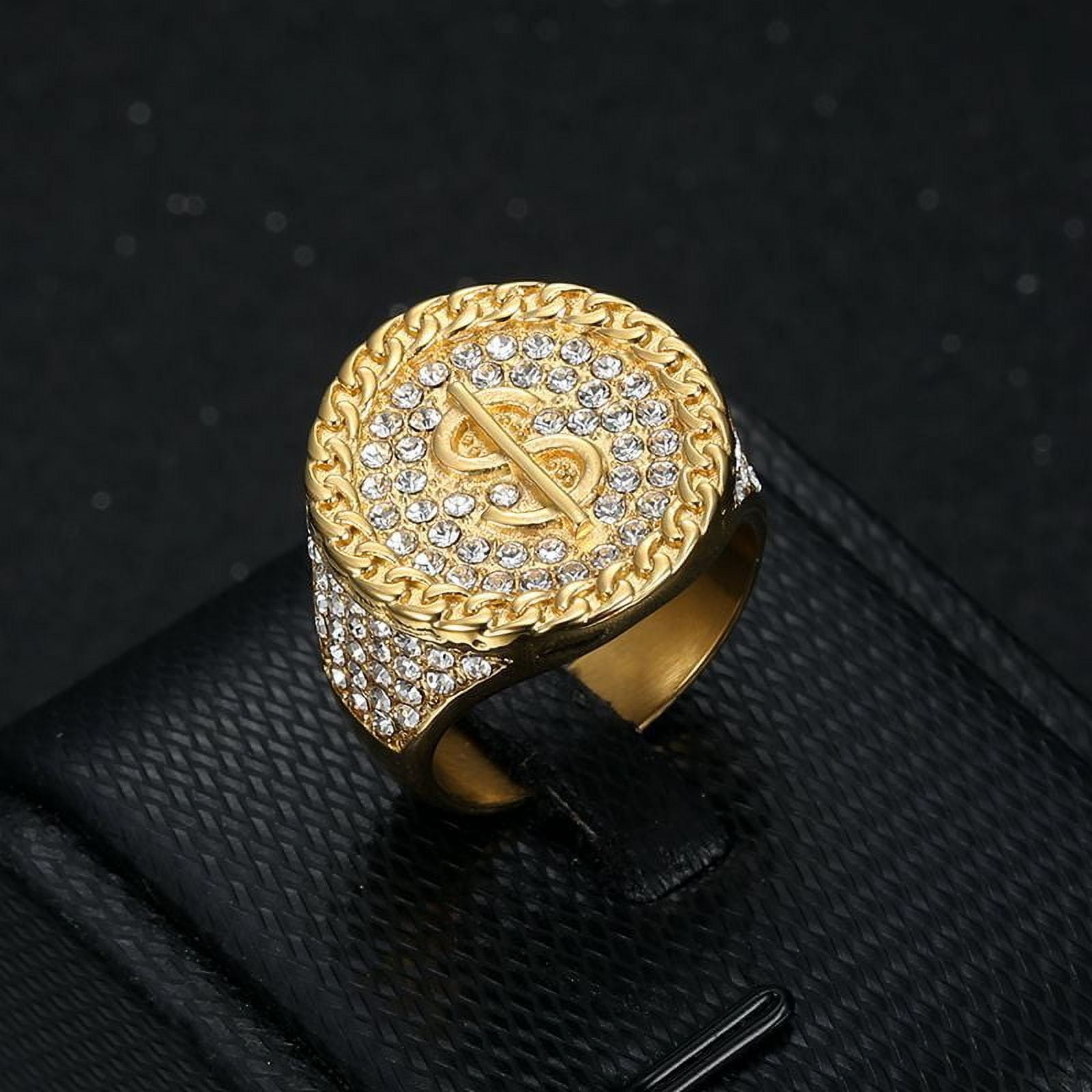 Hip Hop Iced Out Big Dollar Signs Ring Male 14K Yellow Gold Money Band ...