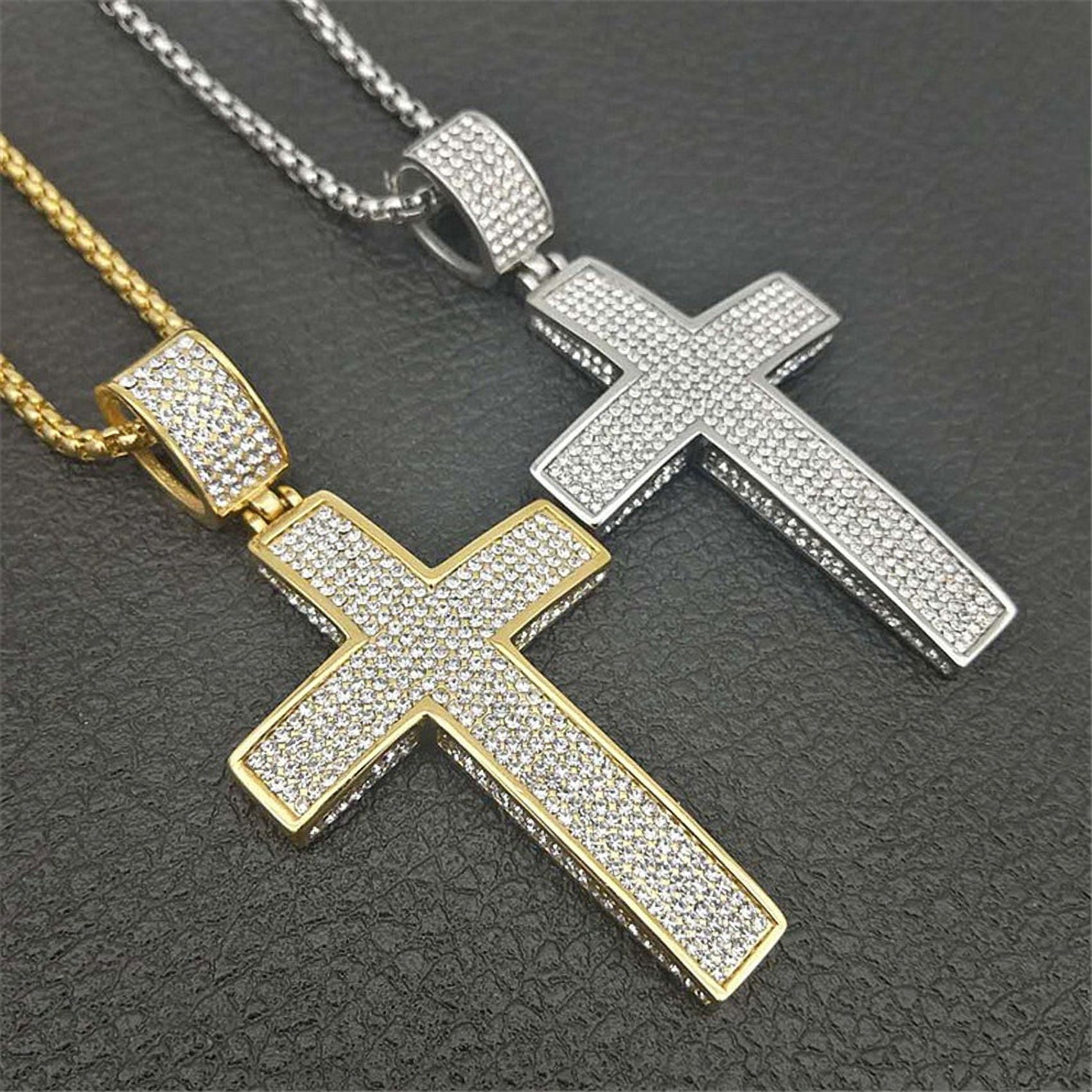 Hip Hop Iced Out Bling Big Cross Pendants Necklaces For Men 14K Yellow ...