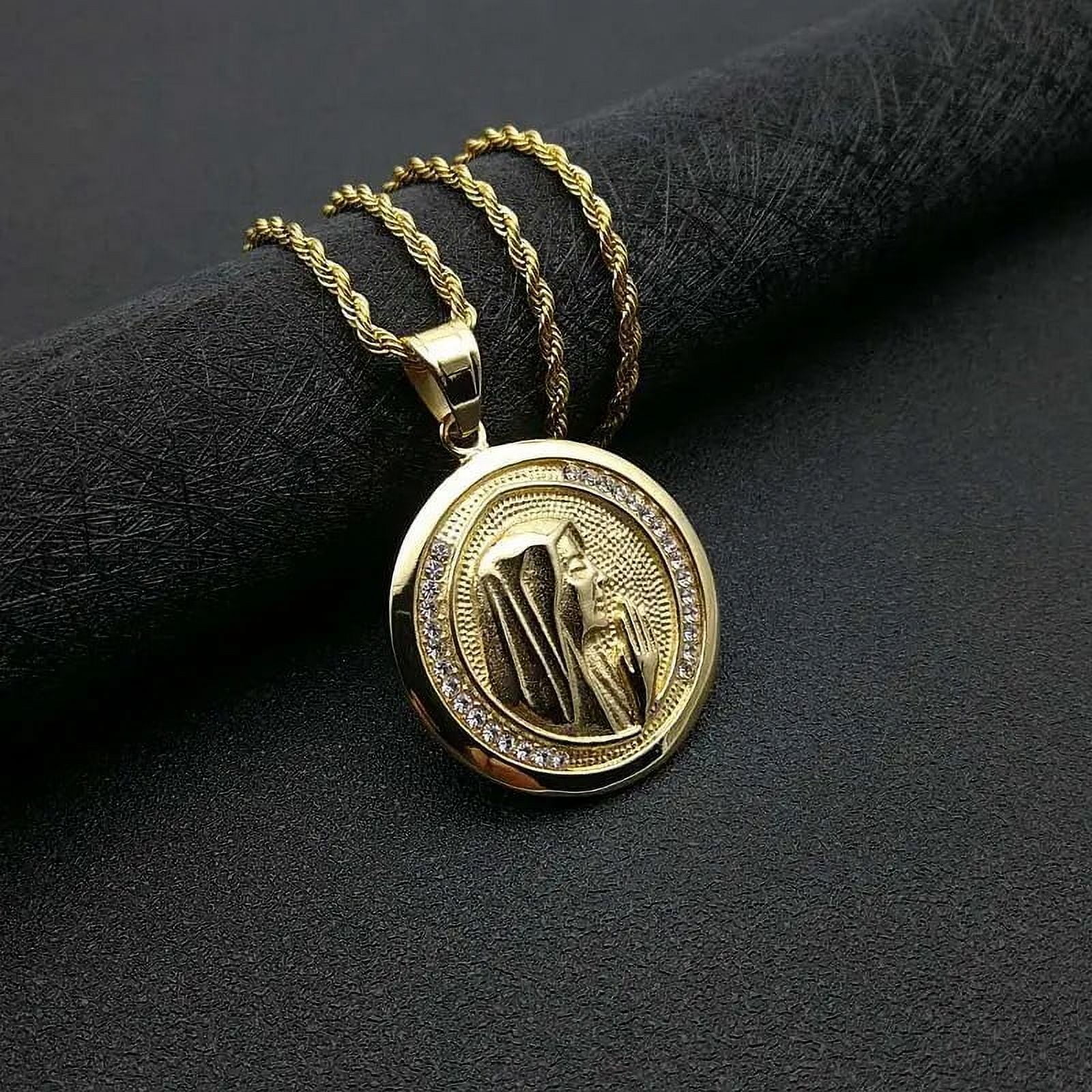 Hip Hop Iced Out Bling Christian Virgin Mary Pendant Necklace 14K ...