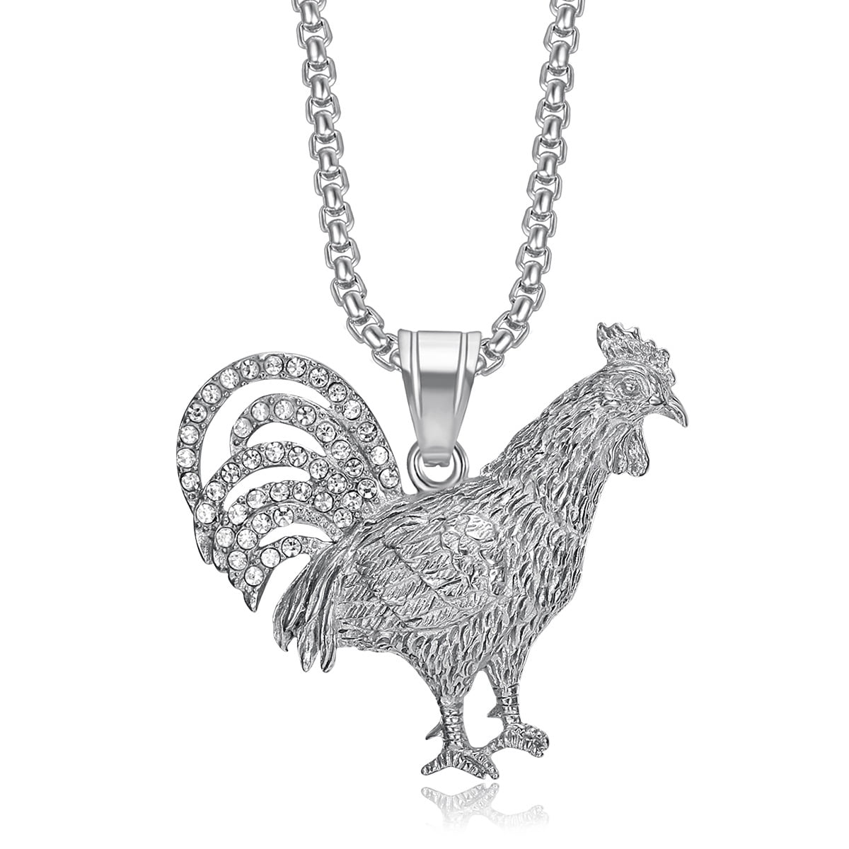 Hip Hop Iced Out Bling Gallic Rooster Animal Chicken Pendant Necklce ...