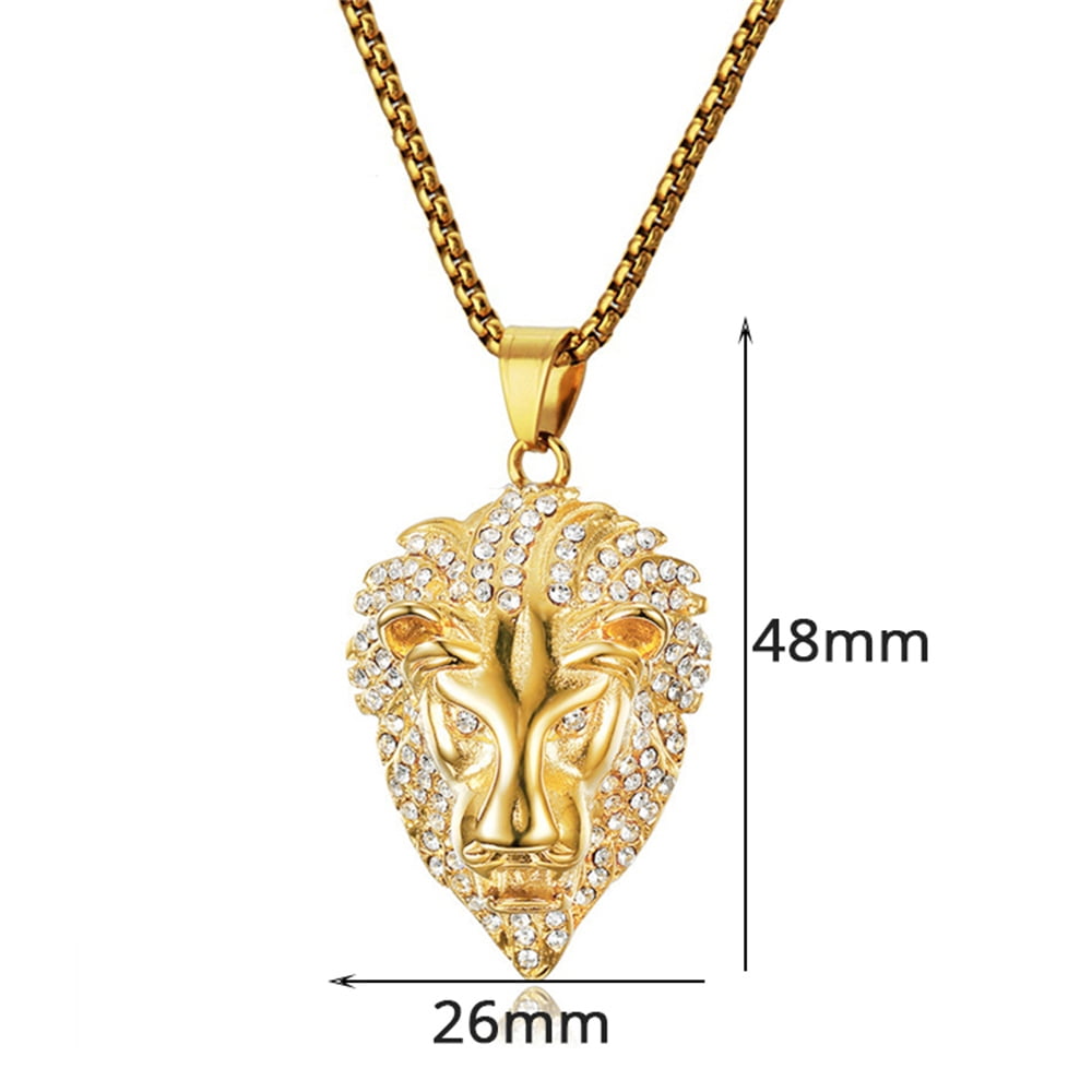 Hip Hop Iced Out Bling Lion Head Pendant Male 14K Yellow Gold Animal ...
