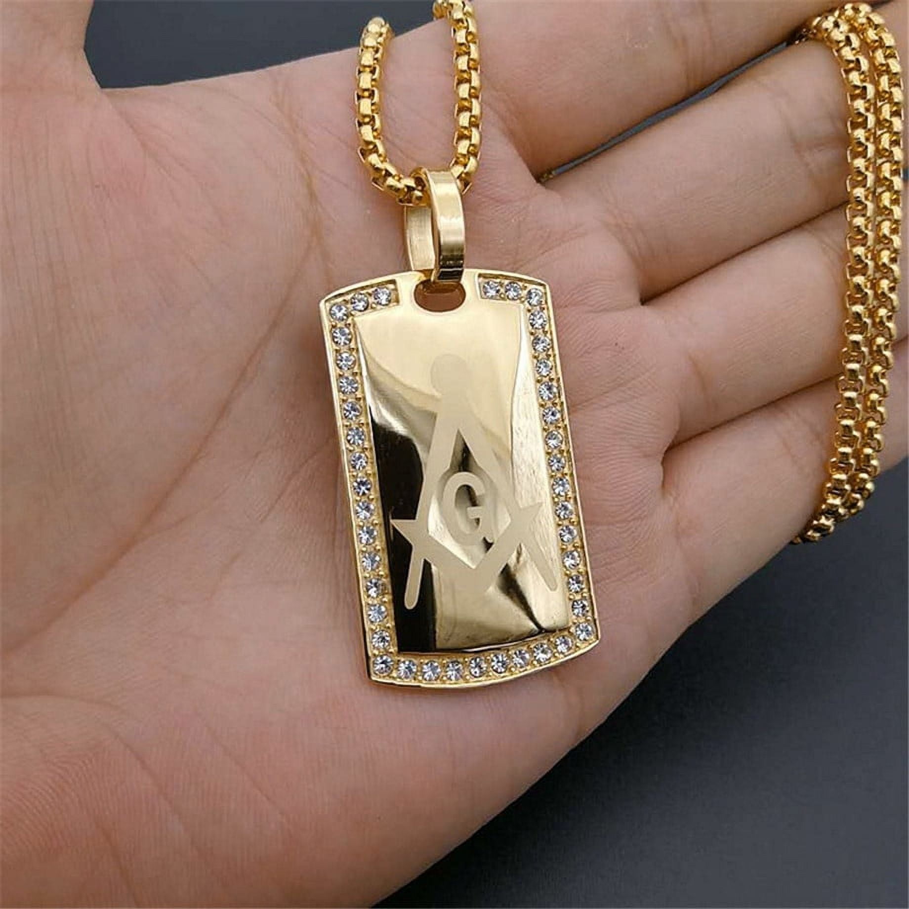 Hip Hop Iced Out Bling Masonic Mason Pendant Male 14K Yellow Gold ...