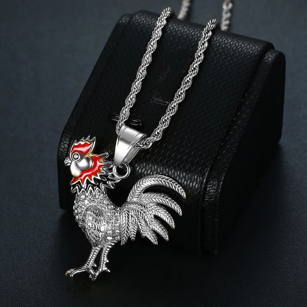 Hip Hop Iced Out Bling Rooster Pendant Necklace 14K Yellow Gold Chains ...