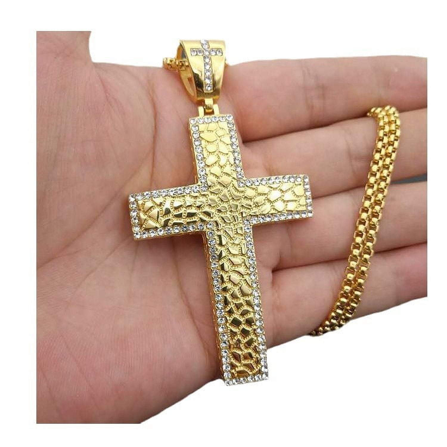 Hip Hop Iced Out CZ Large Big Cross Pendant 14K Yellow Gold Necklace ...