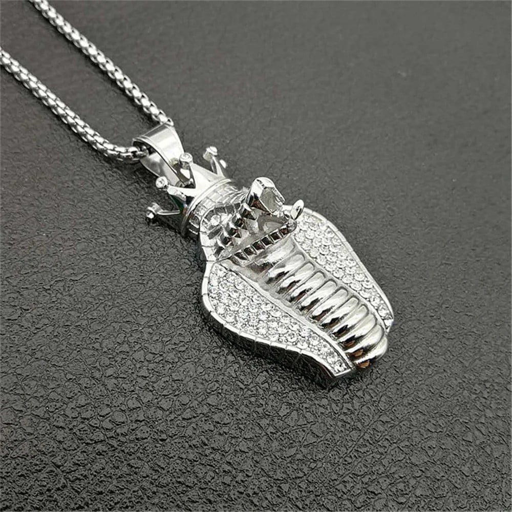 Hip Hop Iced Out Crown Cobra Pendant Necklace For Men 14K Yellow Gold ...