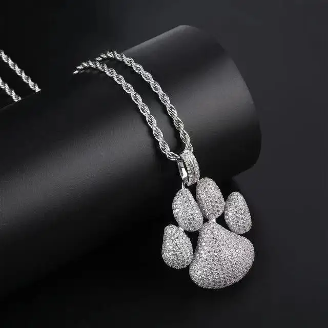 Hip Hop Iced Out Dog Paw Pendant Aaa+ Cubic Zirconia Ice Crystal Bear ...