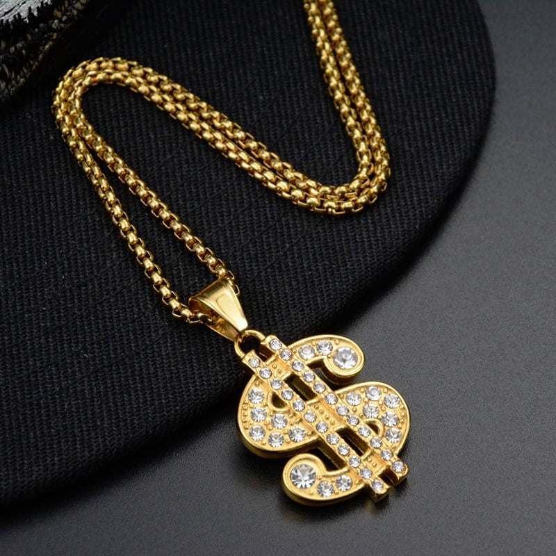 Hip Hop Iced Out Dollar Sign Money Pendant Necklace For Women Men 14K ...