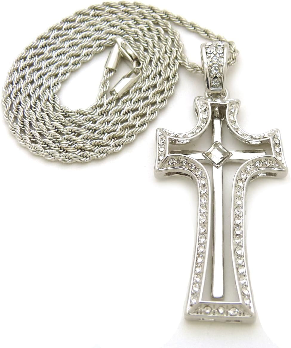 Hip Hop Iced Out Double Cross Pendant 24",30" Various Chain Necklace in ...